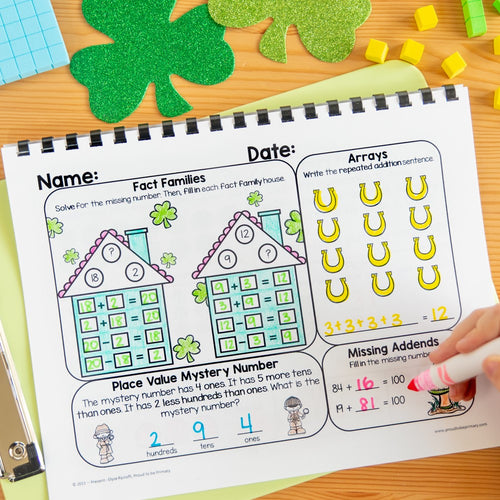 March Spring 2nd Grade Math Review Worksheets Packet St Pattys Day Wor