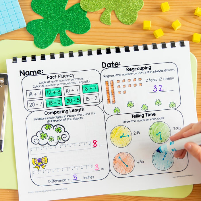 March Spring 2nd Grade Math Review Worksheets Packet St Pattys Day Wor