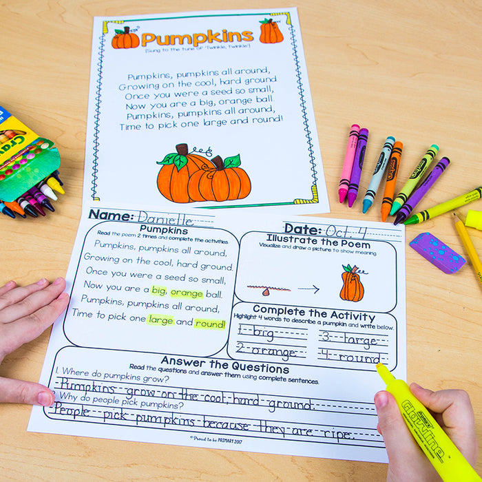 October Fall Morning Work Poems of the Week Worksheets & Reading Activ