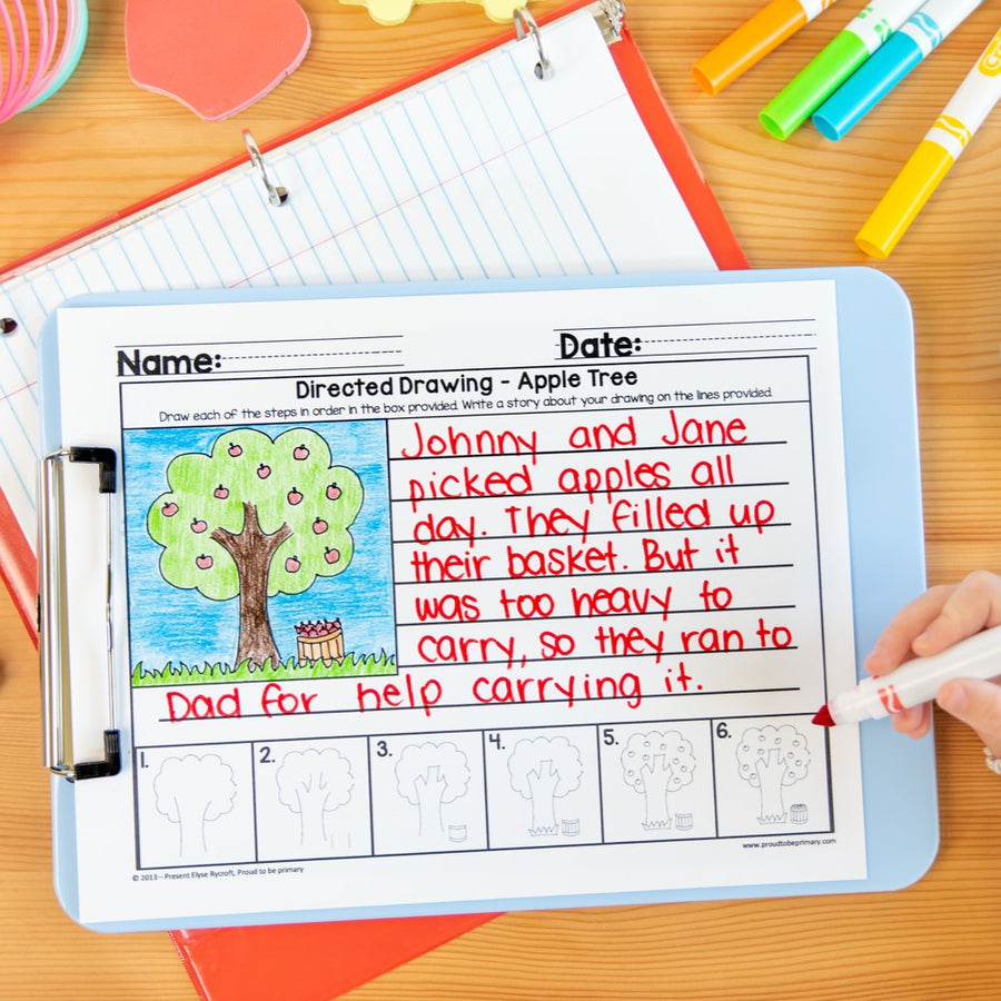 Back to School Fall Directed Drawing - School Bus, Kid Self Portrait,